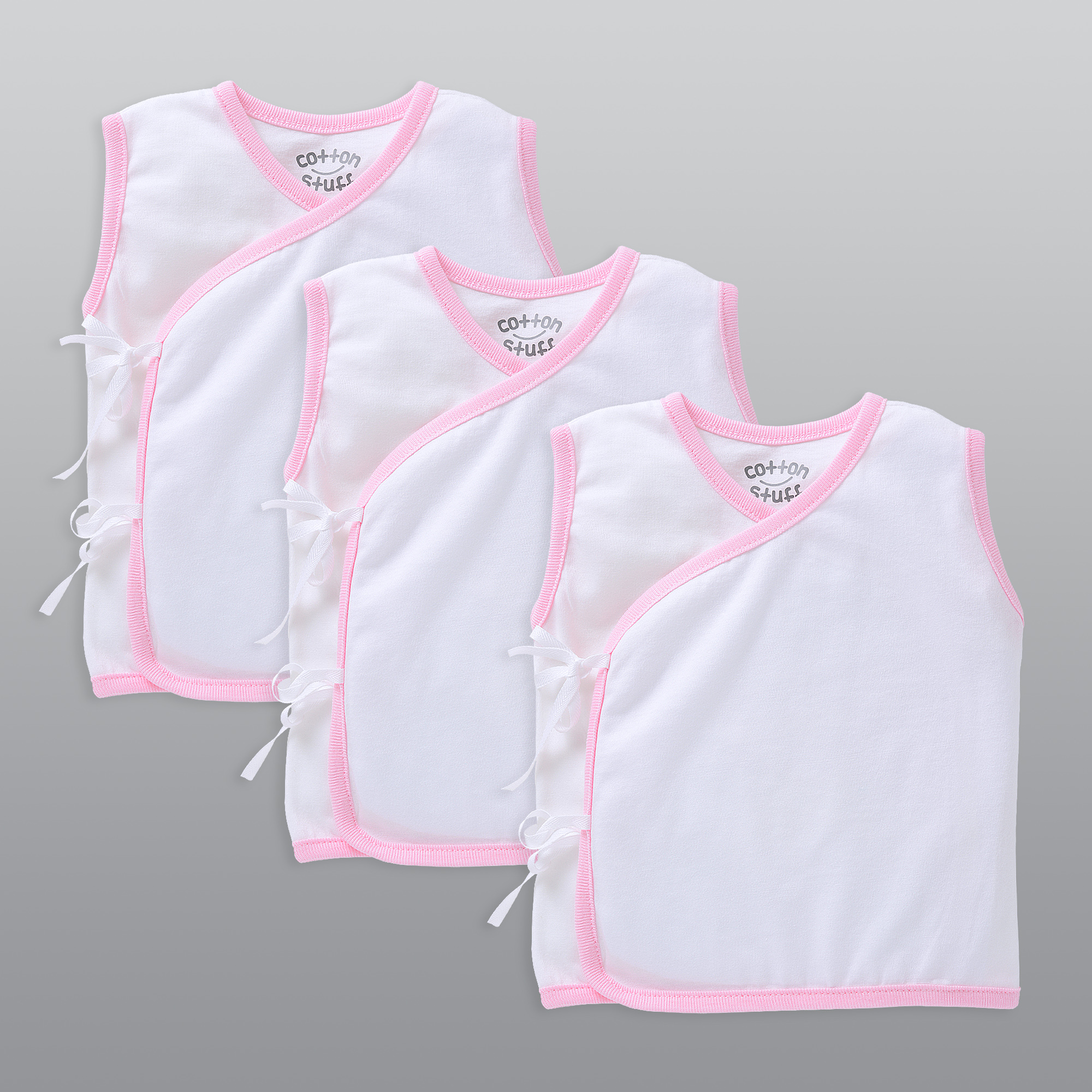 Cotton Stuff - 3-piece Sleeveless Tie-Side (White with Pink) - Cotton Stuff