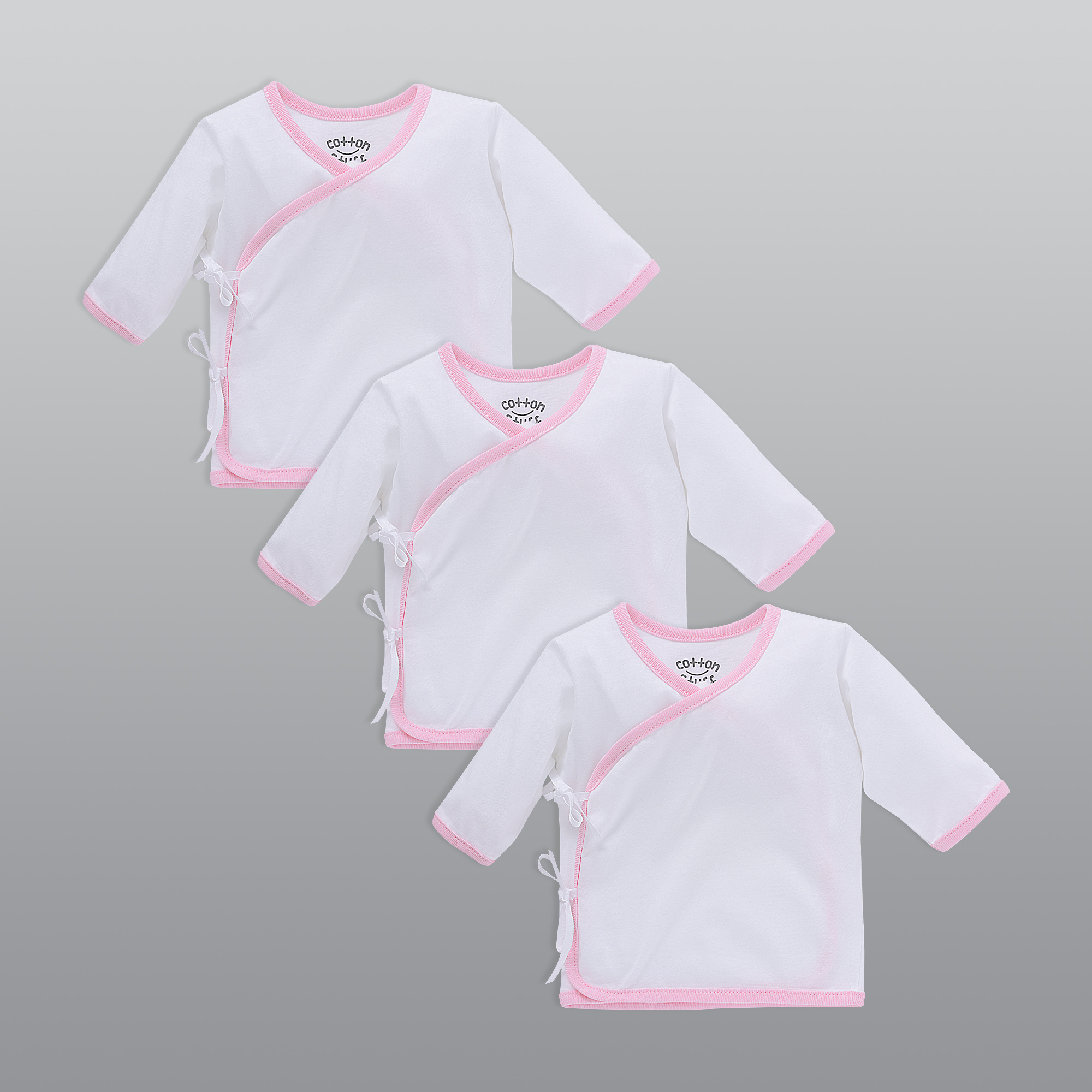 Cotton Stuff - 3-piece Long Sleeve Tie-Side (White with Pink) - Cotton ...