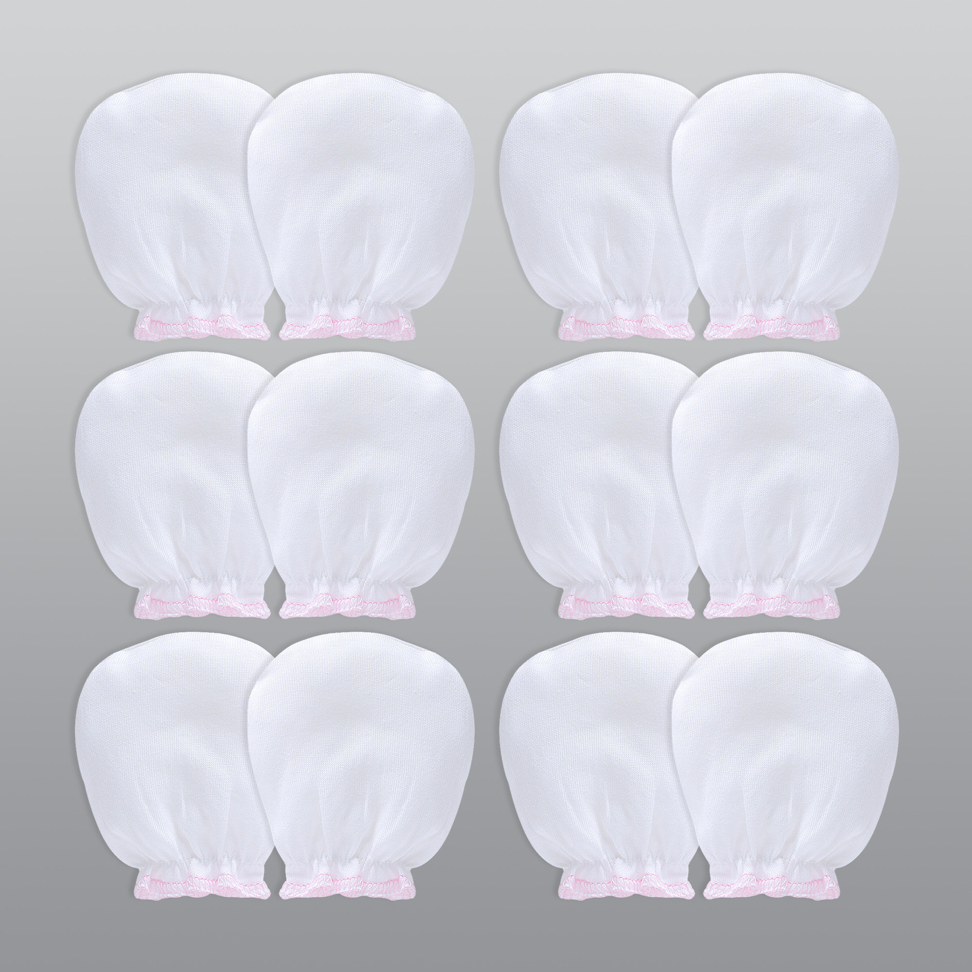 Cotton Stuff - 6-pair Mittens (White with Pink) - Cotton Stuff