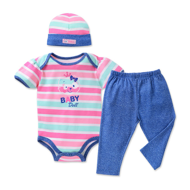Cotton Stuff - 3-piece Set - Short Sleeve Bodysuit, Pants, Cap (Baby ...